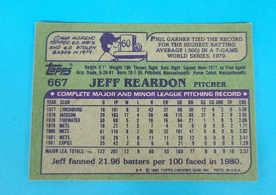 1982 Topps Jeff Reardon Baseball Card - 50% Off - Must Buy 10 Q | eBay