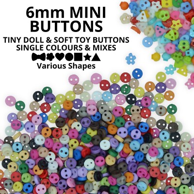 6mm Mini Buttons for Dolls & Soft Toys Clothes - 6mm Assorted Colours ...
