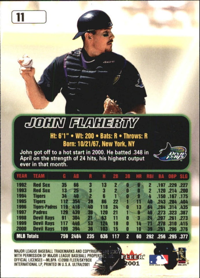 2001 Ultra Tampa Bay Devil Rays Baseball Card #11 John Flaherty | eBay