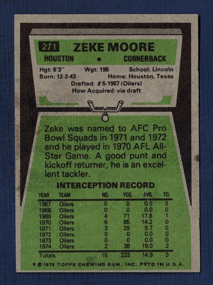 1975 Topps Zeke Moore #271 Houston Oilers NM | eBay