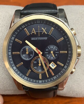 Armani Exchange AX2515 Blue Dial Black Leather Strap Chronograph Men's ...