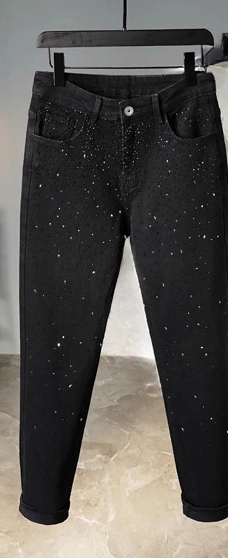New Men Luxury Black Jeans Diamond Rhinestones Fashion Trousers High ...
