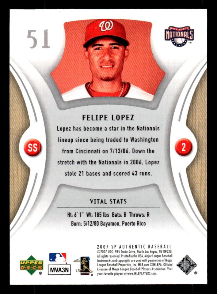 Felipe Lopez Washington Nationals 2007 SP Authentic #51 | eBay
