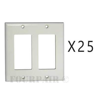 25 Pack - 2-Gang Decora Decorator Flush Wall Face Plate Outlet Cover ...