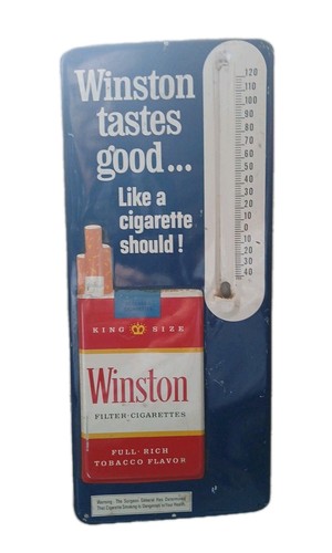 Vintage Winston Cigarettes Embossed Steel Advertising Thermometer Sign ...