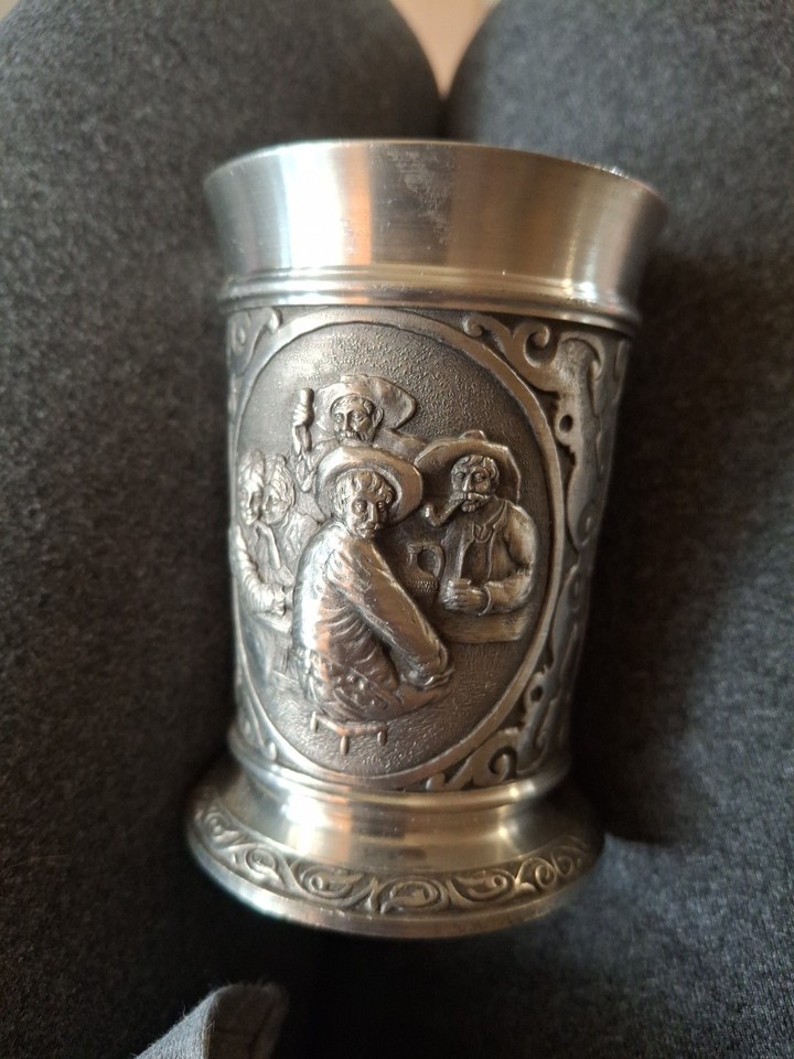 Vtg 5 Embossed SKS Zinn 95% Pewter Tankard Wine Beer Cup Goblet Germany ...