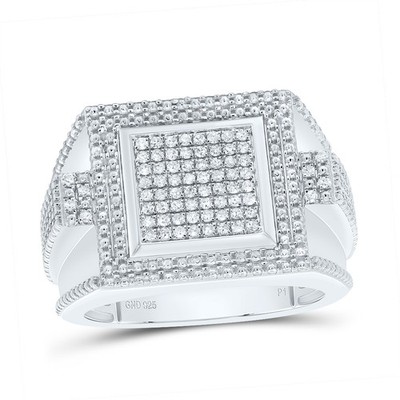 925 Sterling Silver Real Diamond Tiered Grooves Cluster Square Pinky ...