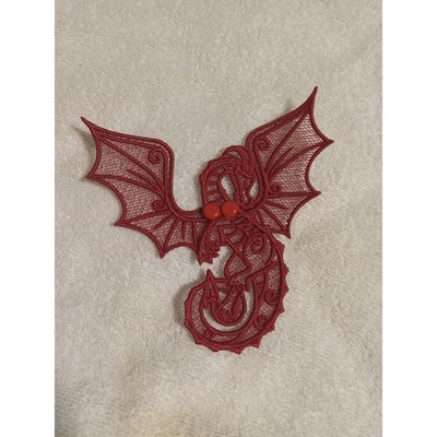 Red Dragon Lace Applique Embellishment with Red Gem Eyes for Crafts and ...