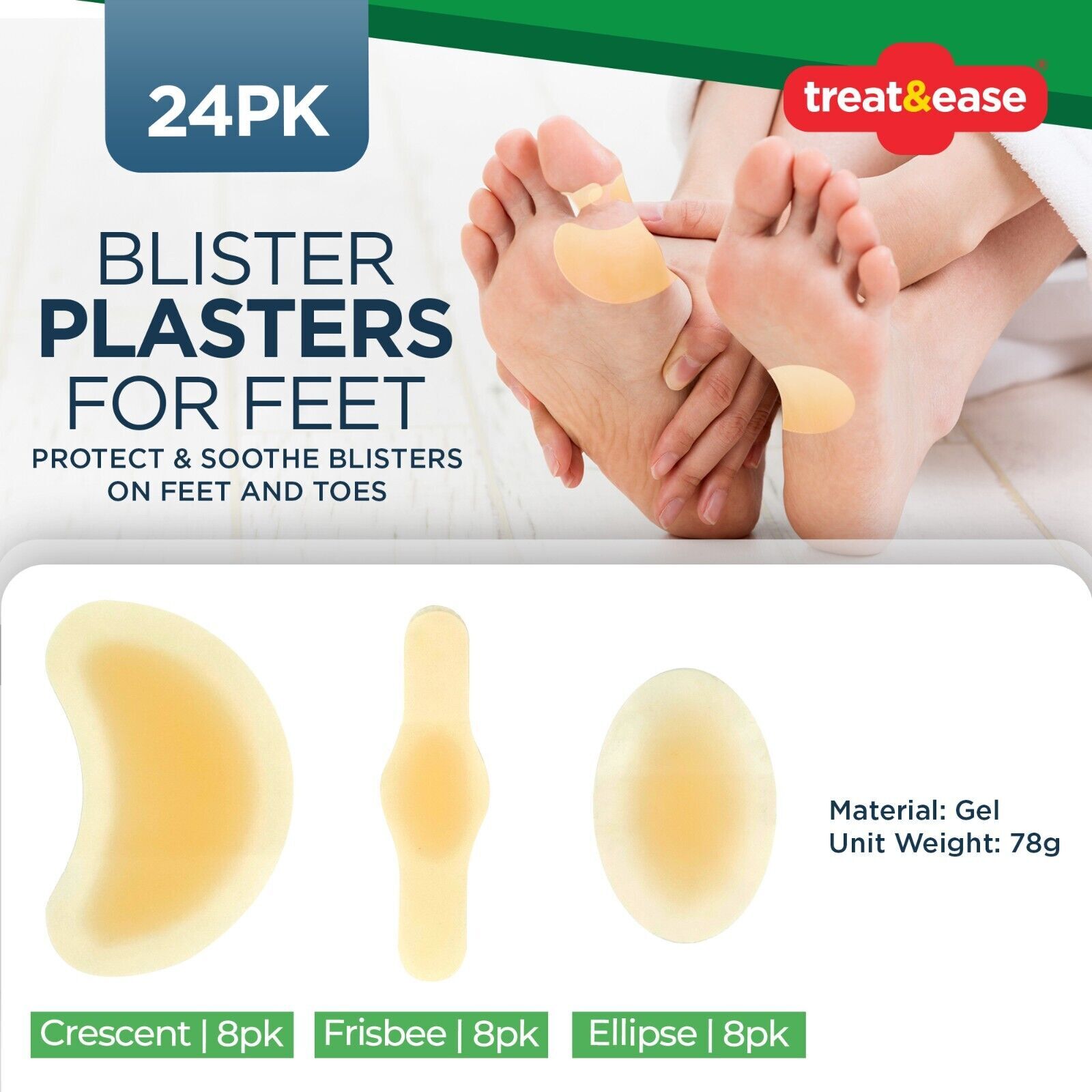 24pk Hydrocolloid Gel Blister Plasters For Toes Foot Heel Protection ...