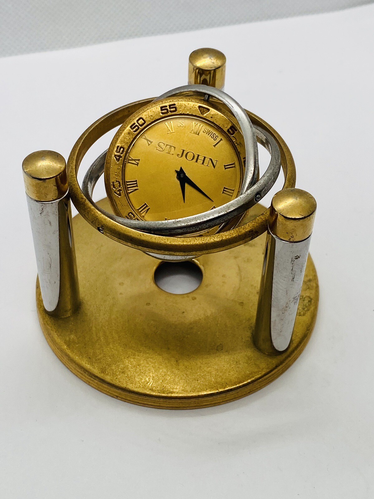 DESIGNER ST. JOHN DESK CLOCK ADJUSTABLE GYRO GYROSCOPE QUARTZ SWISS ...