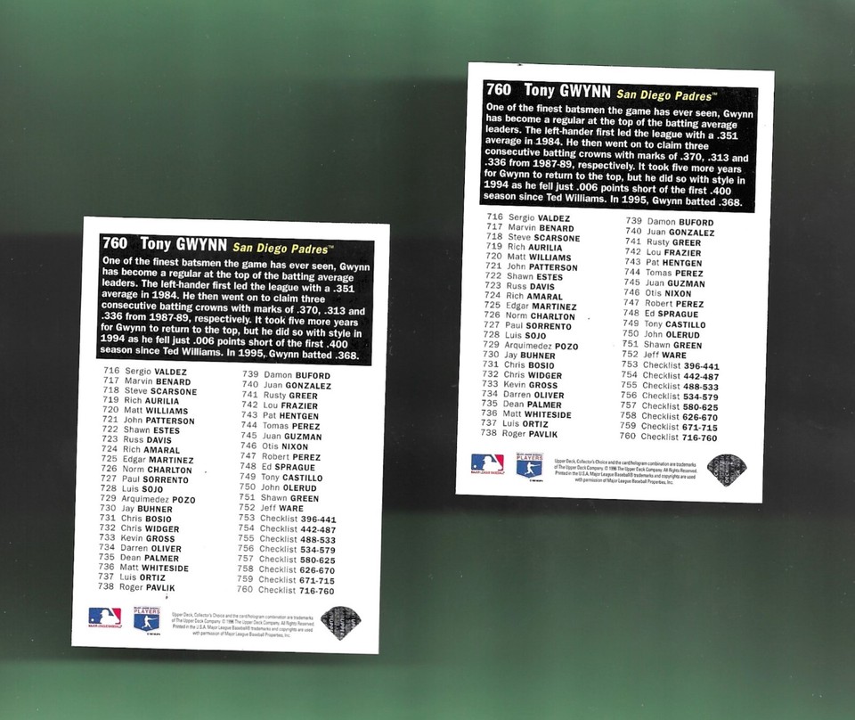 BOTH! 1996 Collector's Choice BASE/SILVER SIGNATURE CHECKLISTS # 760 ...