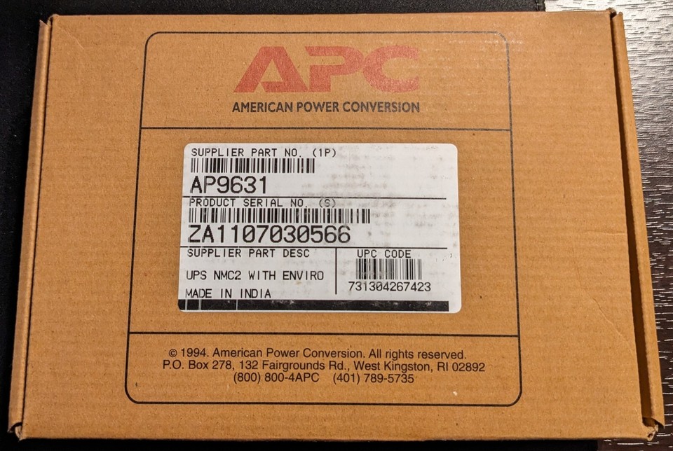 GENUINE OEM APC AP9631 UPS Network Management Card 2 w/ Enviro ...