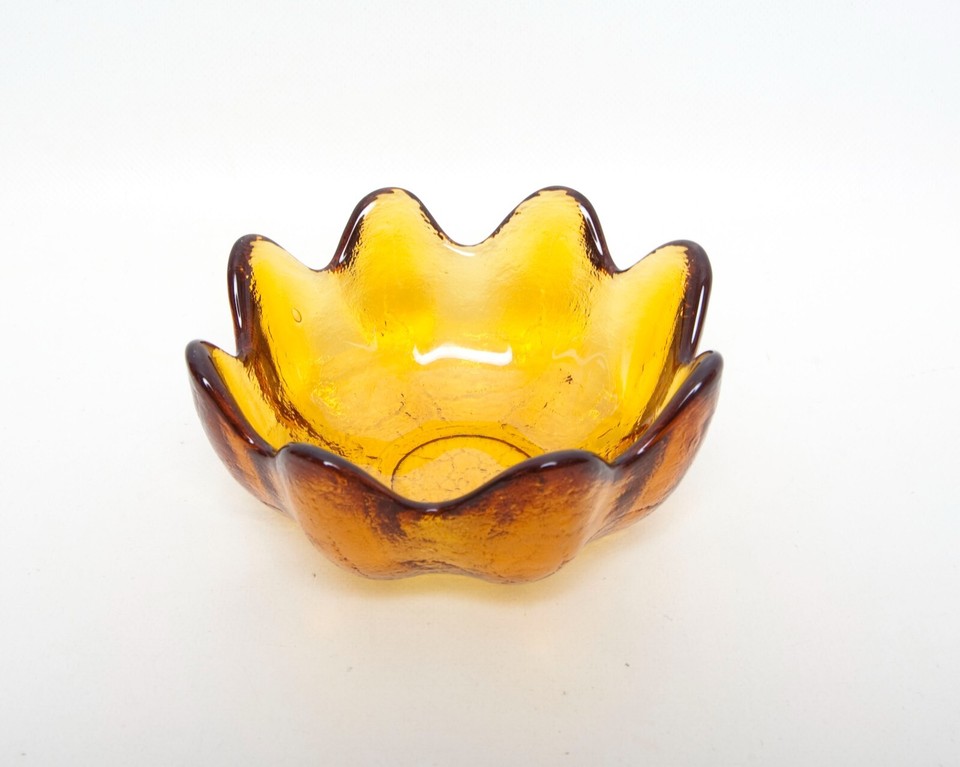 Blenko Amber Glass Lotus Flower Bowl. Vintage Handblown 5½" Decorative ...