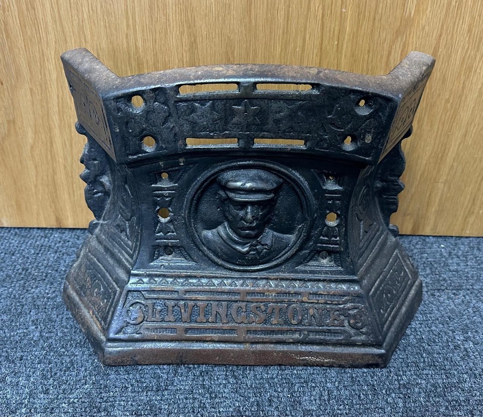 Antique Cast Iron Fireplace Tidy Guard With David Livingstone Relief ...