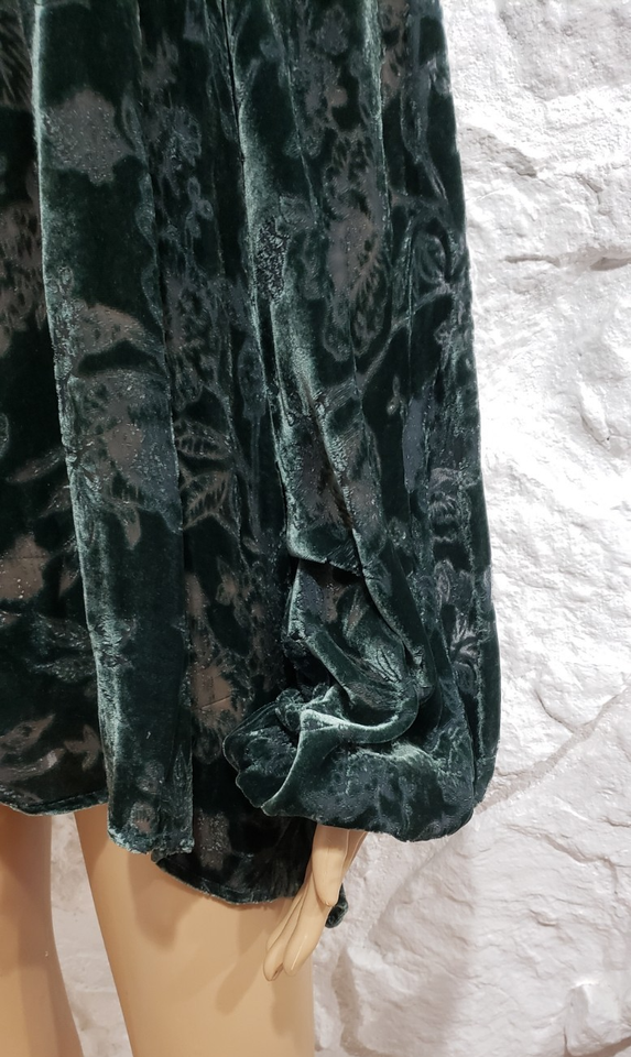 Johnny Was Jade Natalia Silk Peasant Blouse Green Floral Pattern Womens ...