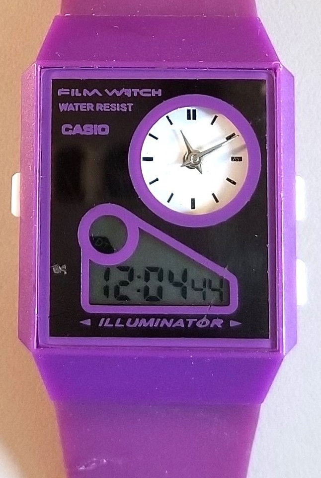CASIO FILM WATCH FS-03 VERY RARE 31 MM CASE PURPLE MEN'S ALARM DATE ...