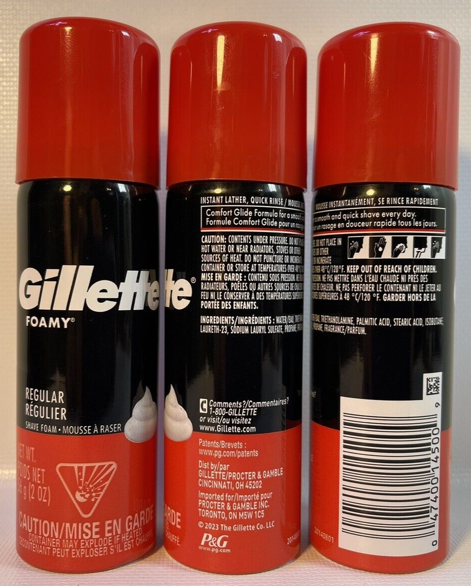 3 Gillette FOAMY Regular Shave Foam Shaving Cream 2 oz Travel Size | eBay