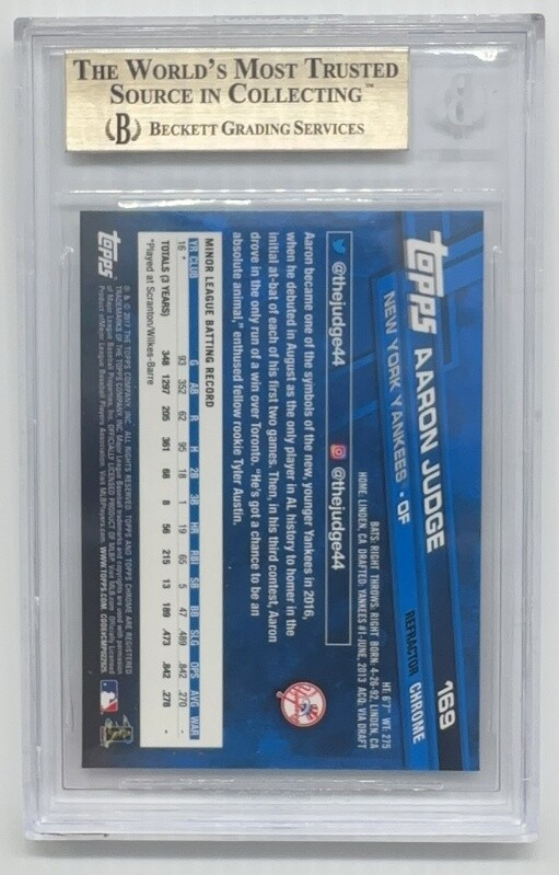2017 Topps Chrome Aaron Judge Pink Refractor Rookie RC #169 BGS 10 ...