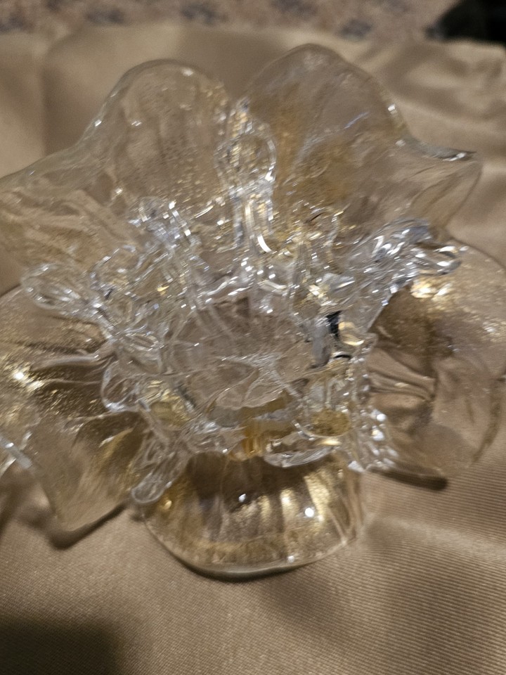 Vintage Murano Style Art Glass Flower Candle Holders Aventurine Gold ...