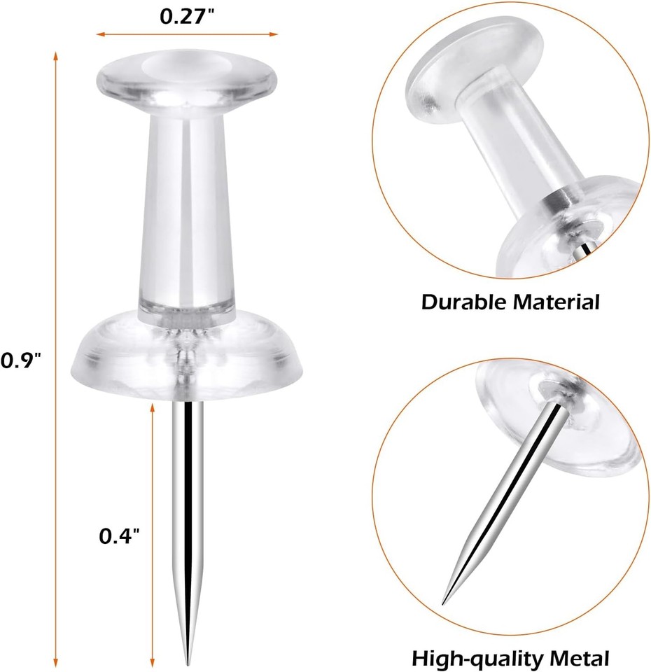 200 Pcs Push Pins Tacks, Thumb Tacks for Wall, Clear Plastic Head ...