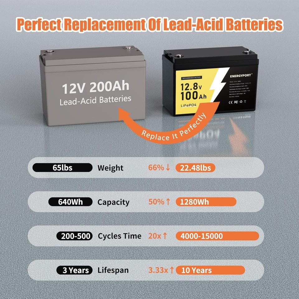 12V 100Ah LiFePO4 Battery Group 31 Built-in 100A BMS Deep Cycle For RV ...