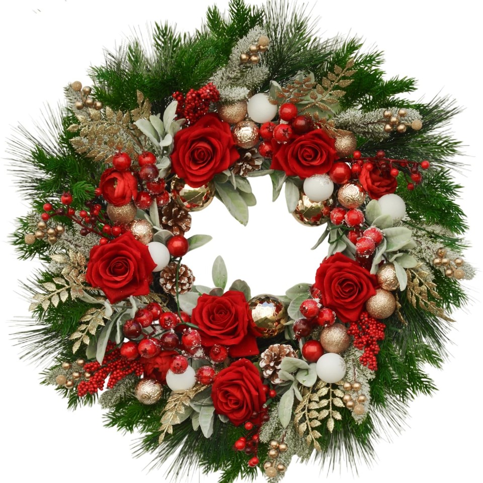 24 Inch Artificial Christmas Wreath for Front Door, Christmas Rose ...