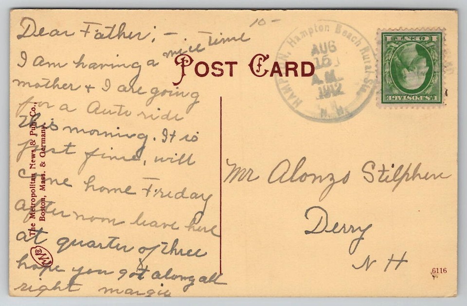 Hampton Beach NH Amesbury Day 1912 To Derry New Hampshire Postcard D32 ...