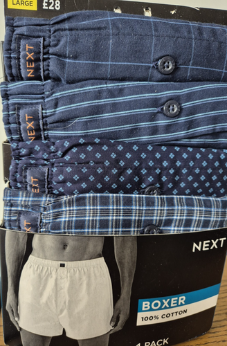 Next 4 Pack 100% Cotton Woven Boxers Mens Blue Size Large 36-38" RRP £ ...