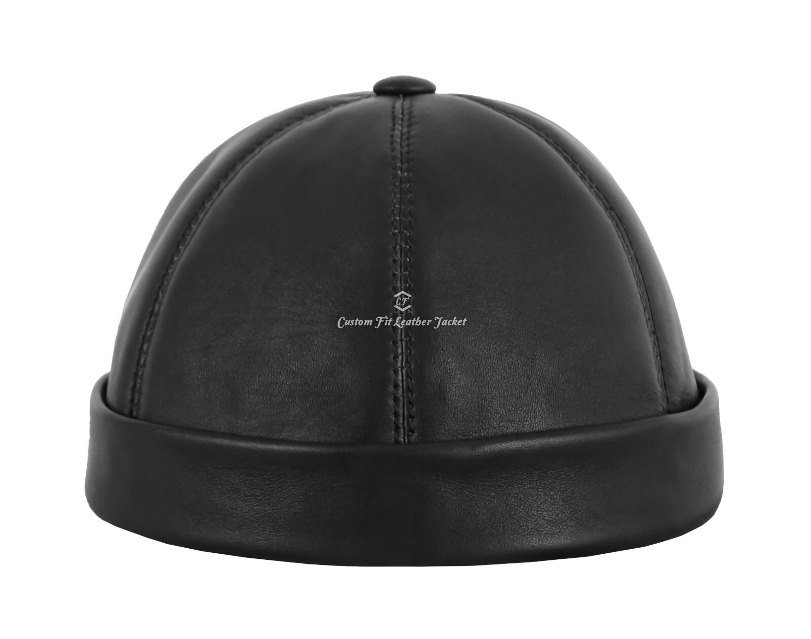 Men's Genuine Leather Skullcap Sailor Cap Hat Beanie Rolled Cuff Brimless Caps | eBay