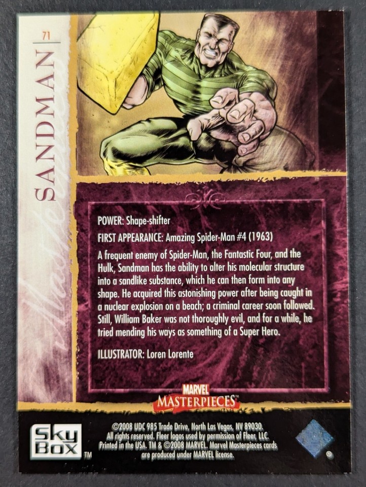 Sandman 2008 Marvel Masterpieces 2 Skybox Card #71 (NM) | eBay