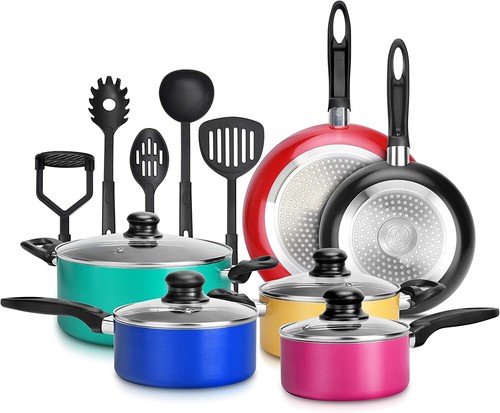 15-Piece Nonstick Kitchen Cookware Set - NutriChef NCCWCOR15 Multicolor ...