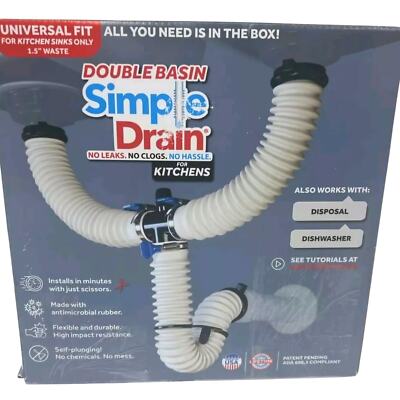 SIMPLE DRAIN 1.5" White Rubber Threaded All-in-One Drain Kit for Double Basin | eBay