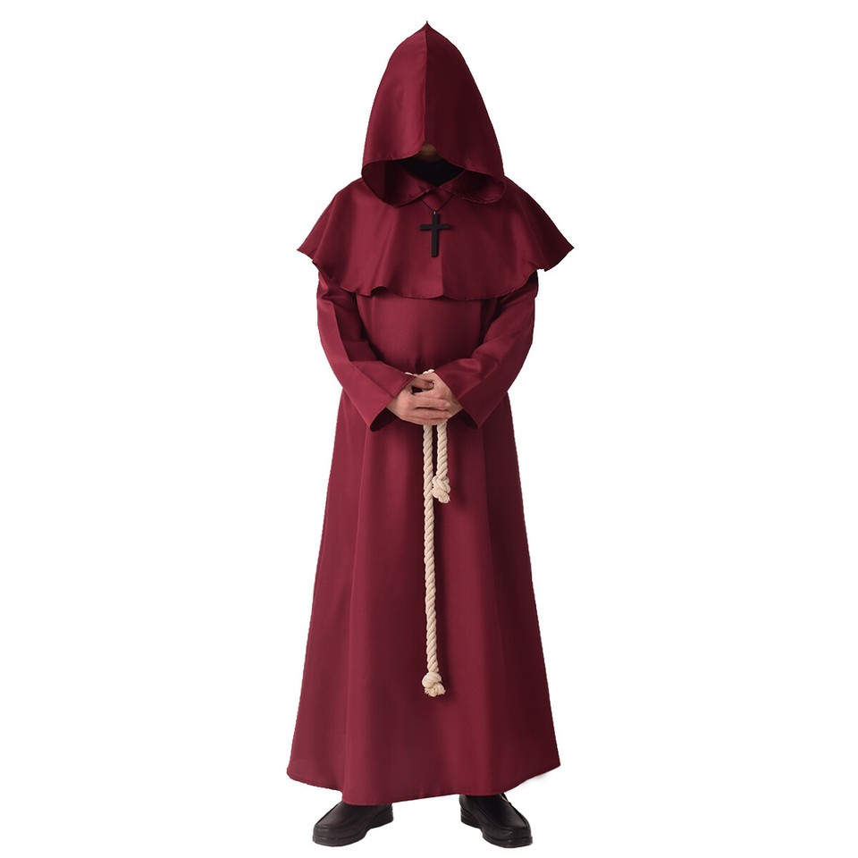 Medieval Mens Monk Robe Hooded Monk Cowl Renaissanc Priest Robe Cosplay ...