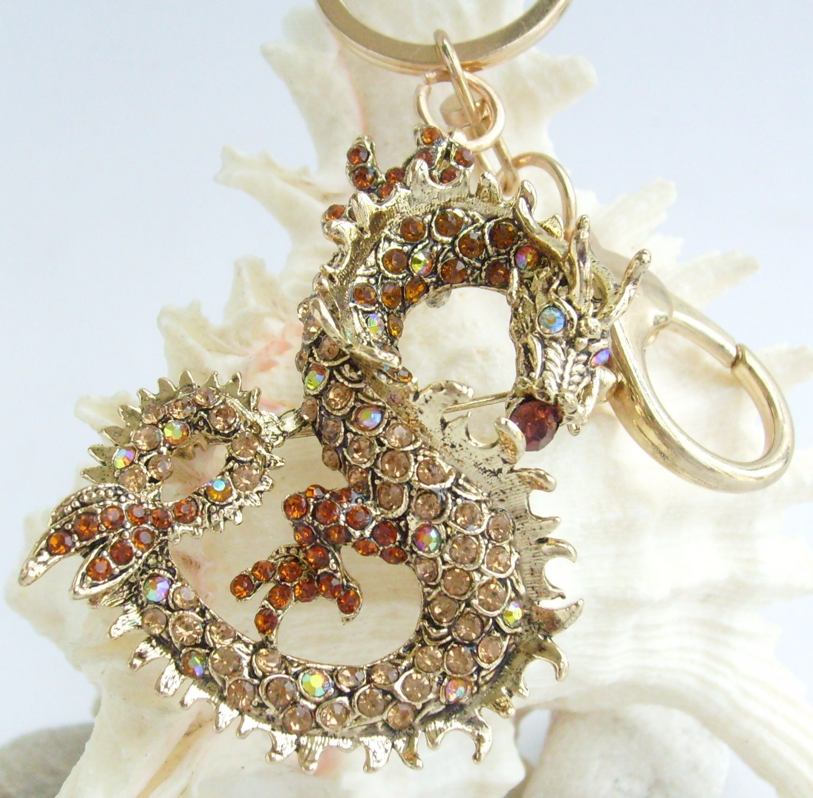 2.36" Unique Chinese Dragon Keychain Pendant Rhinestone Crystal KP02980 ...