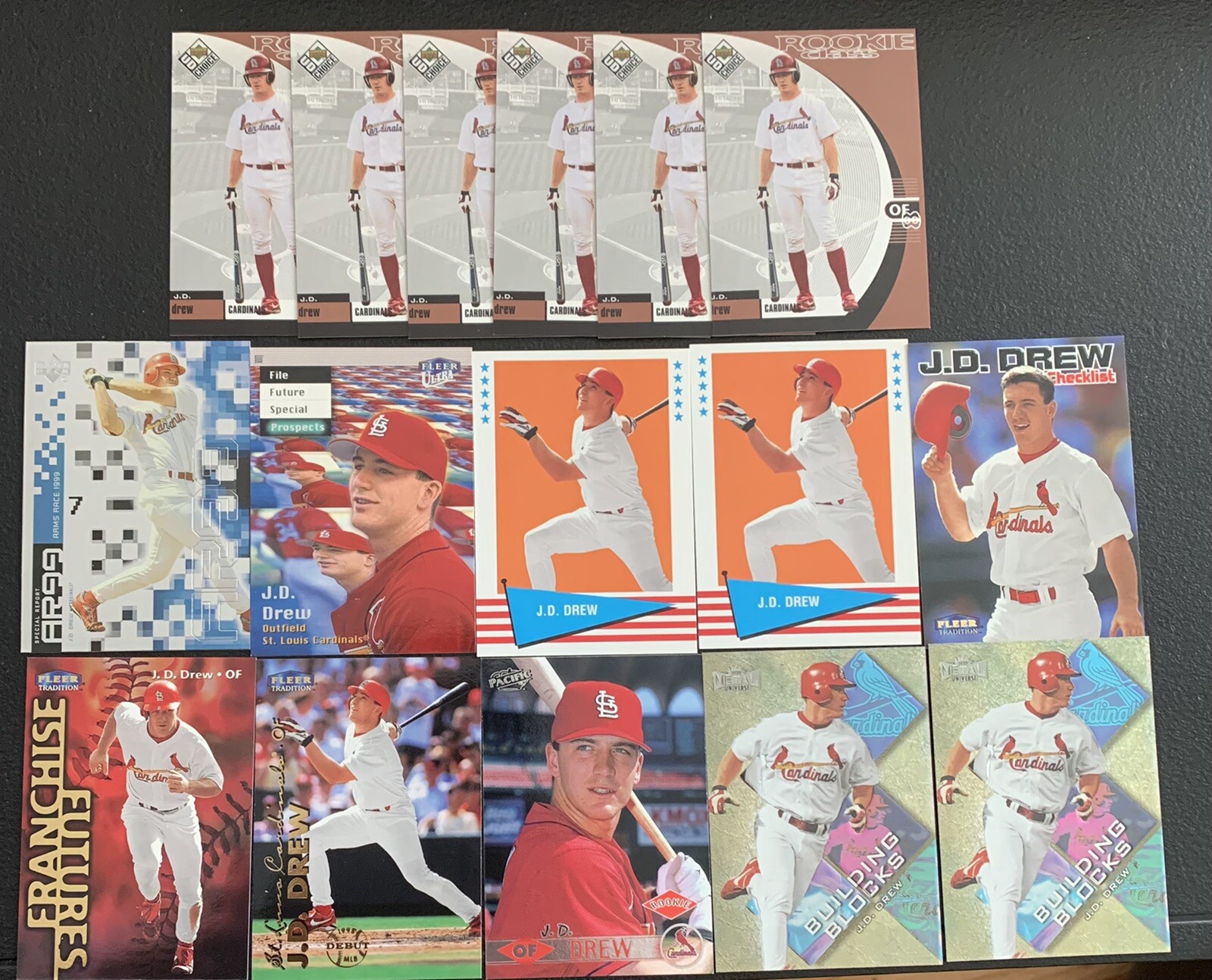 J.D. DREW CARDINALS RC ROOKIE LOT OF 16 CARDS 1998 1999 Fleer Upper ...