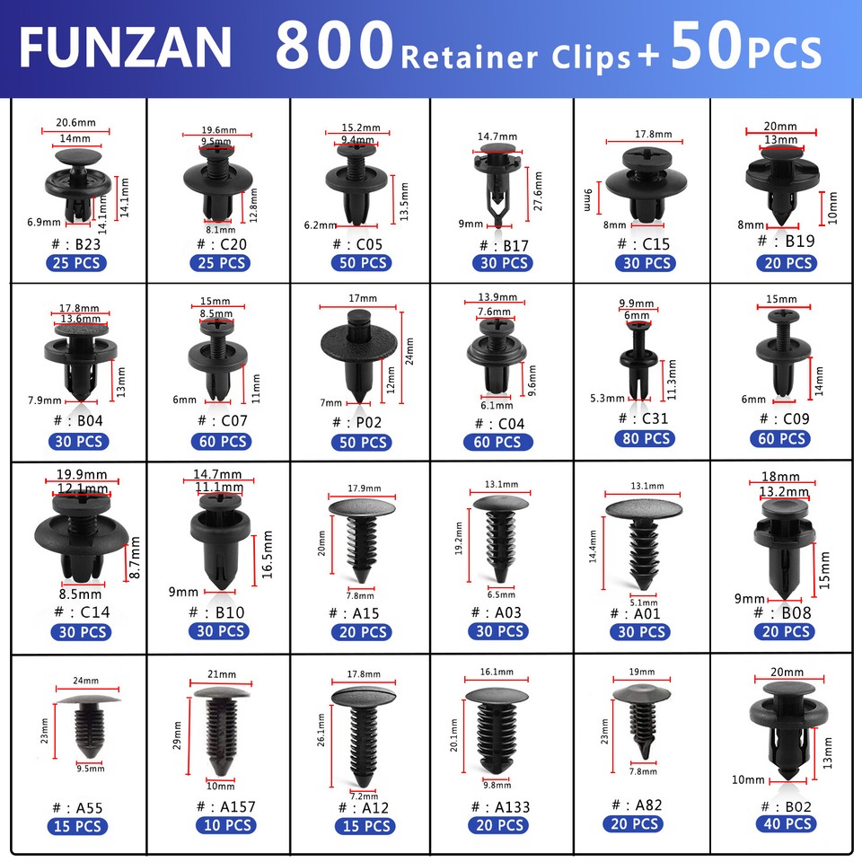 850PCS Car Fasteners Clips Xmas Tree Retainer Plastic Rivets Retainer ...