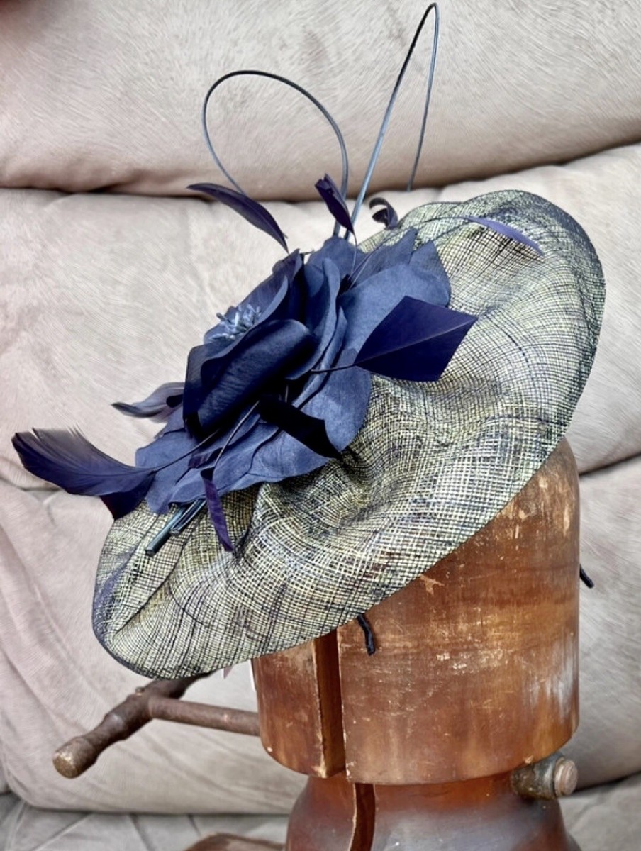 Navy Fascinator Wedding Silver & Navy Feather Hatinator For Ladies Day