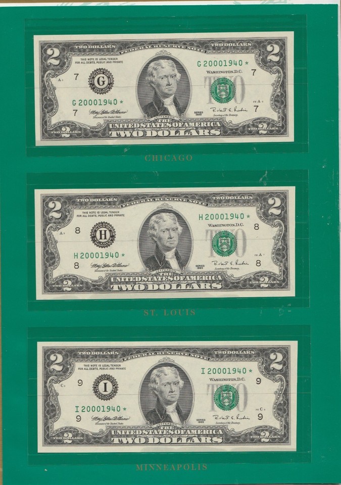 BEP 2000 Premium Millennium $2 star note set Serial #'s all x20001940 ...
