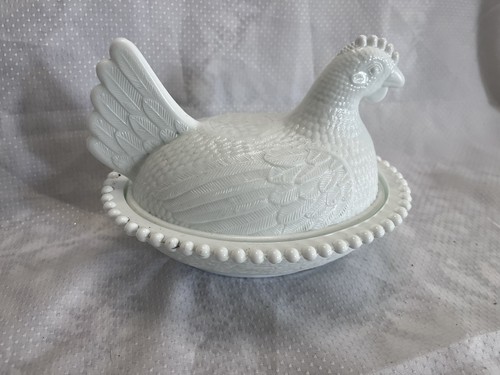 Vintage Indiana Glass Hen Chicken on Nest Candy Dish White Milk Glass ...