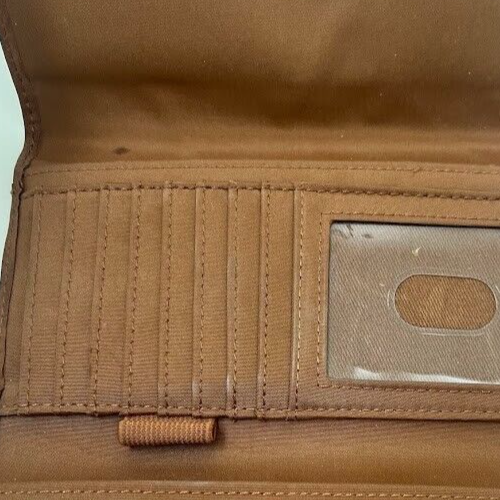 Vintage Fossil Womens Brown Leather Wallet Tri-fold Patchwork Rainbow ...