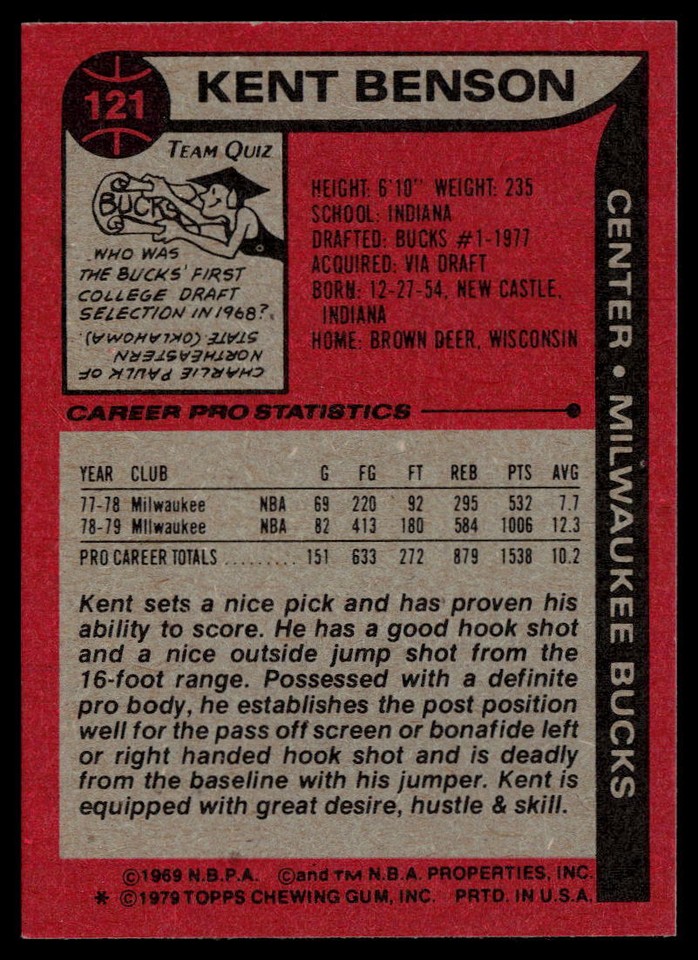 Kent Benson 1979-80 Topps #121 NMT | eBay