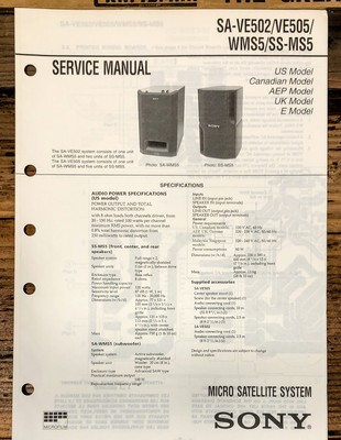 Sony SA-VE502 SA-VE505 -WMS5 SS-MS5 Speaker Service Manual *Original ...
