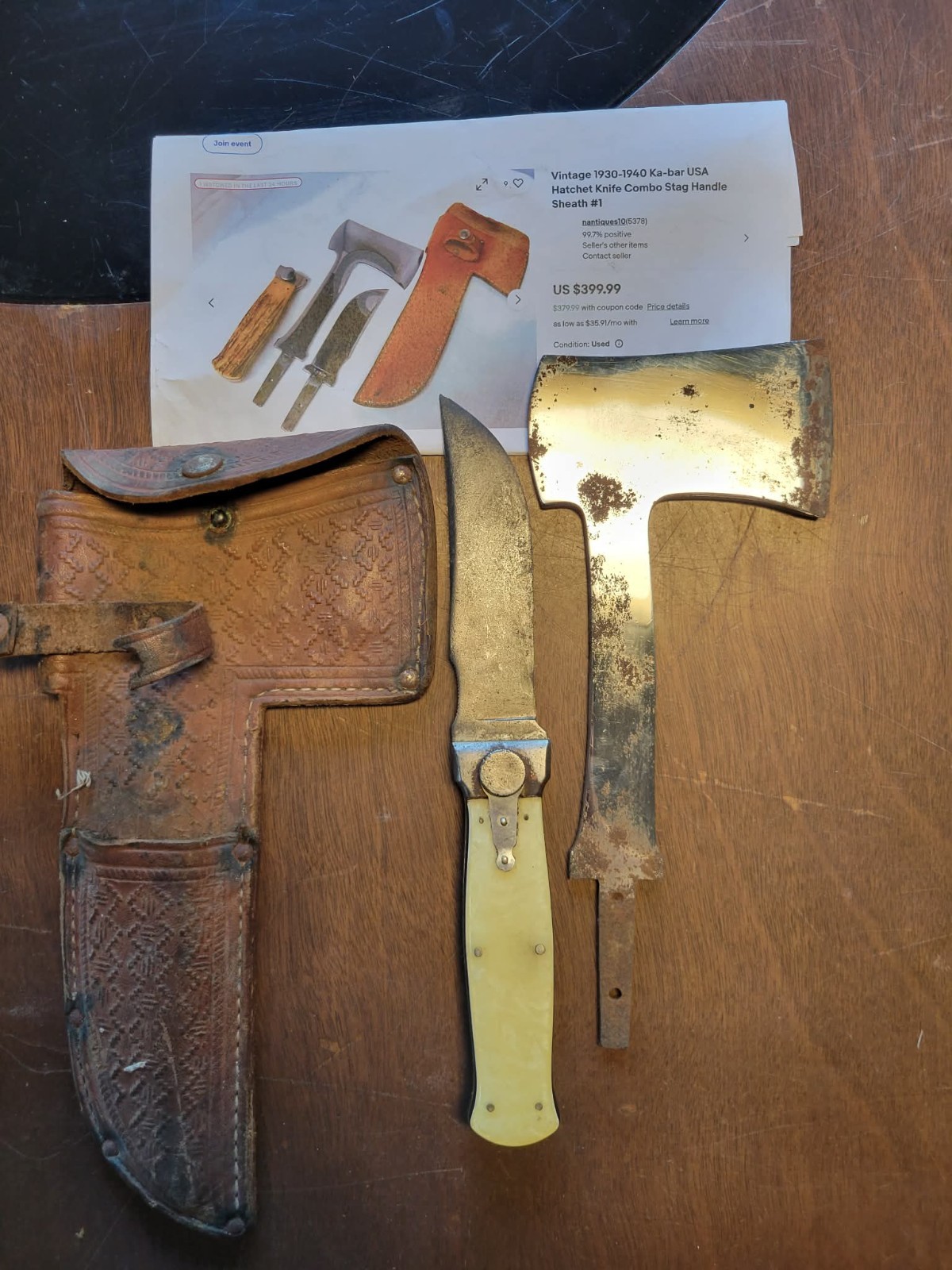 Vintage Oriignal Boy Scout Ka-Bar Boulder Hatchet Knife Combo Set With ...