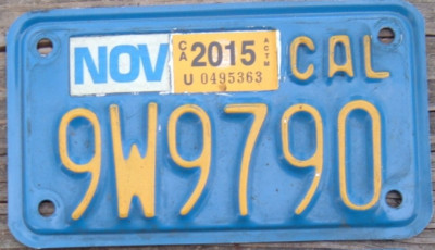 CALIFORNIA 2015 VINTAGE blue Motorcycle Cycle License plate 9 W 9790 ...