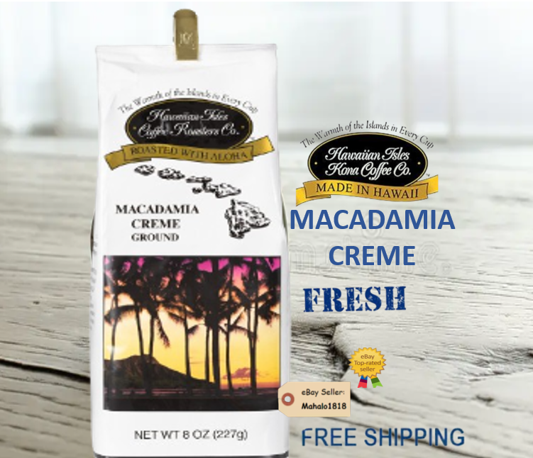 10 Pack Hawaiian Isles Coffee MACADAMIA CREME 8oz Ground APG FRESH | eBay