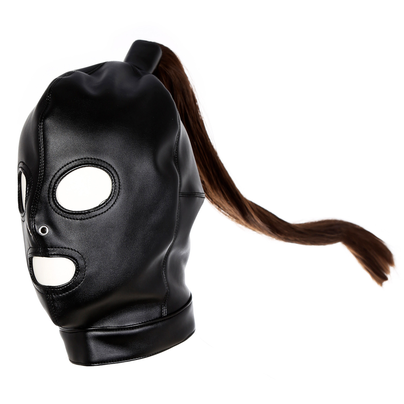 Bondage Gimp Head Harness Headgear Hood Mask with Hair Open Mouth&eyes ...
