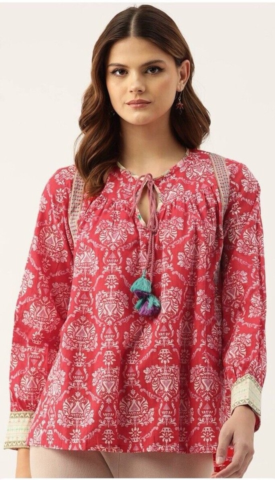 Indian Cotton Top Women Tunic Floral Kurta Kurti Blouse Women's Size ...