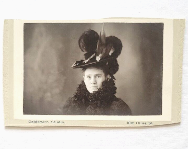 1800s Goldsmith Studios Victorian Era Woman Large Feather Hat CDV Card ...