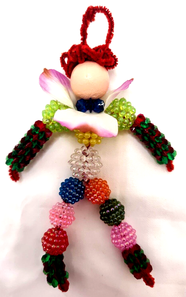 3 VTG Xmas Ornaments Beaded Handmade Circus Clowns 1960s Plastic Pipe ...