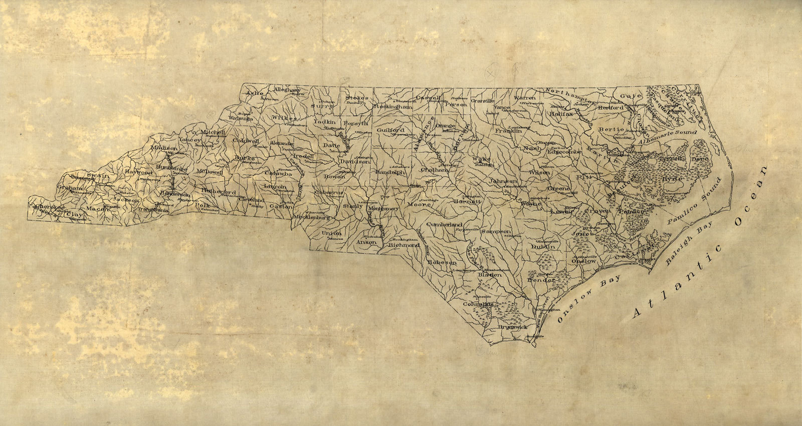 1893 Base Map of North Carolina Civil War Military Battle Campaign Wall ...